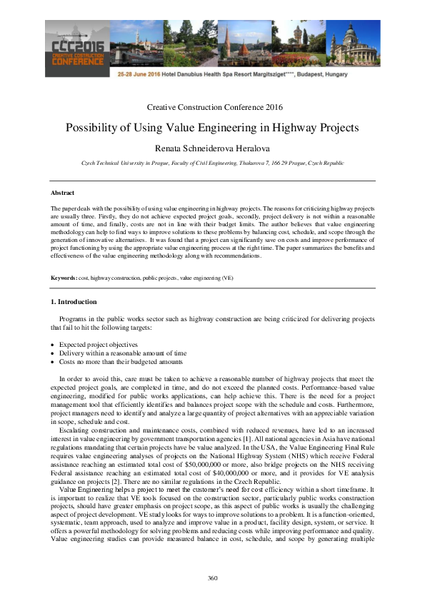 (PDF) Possibility of Using Value Engineering in Highway Projects