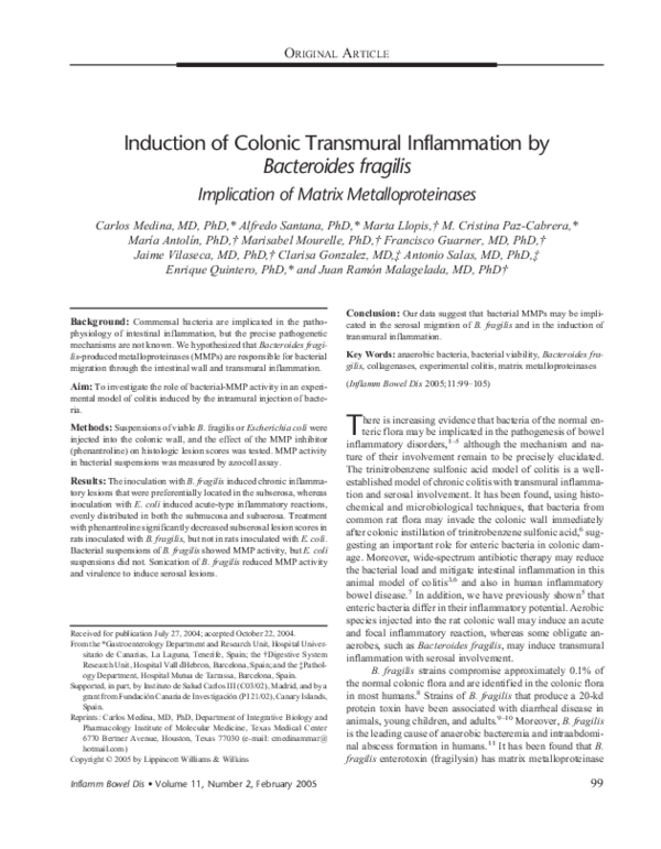 (PDF) Induction of Colonic Transmural Inflammation by Bacteroides Fragilis