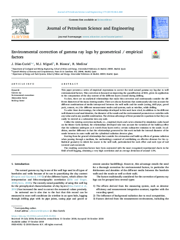(PDF) Environmental correction of gamma ray logs by geometrical ...