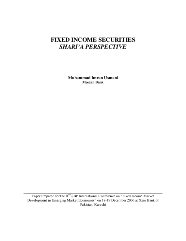 (PDF) Fixed Income Securities Shari’a Perspective