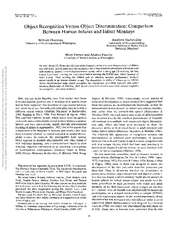(PDF) Object recognition versus object discrimination: Comparison between human infants and ...