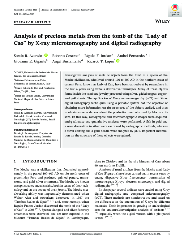 (PDF) Analysis of precious metals from the tomb of the “Lady of Cao” by X‐ray microtomography ...