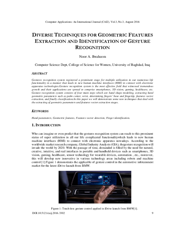 Diverse Techniques for Geometric Features Extraction and Identification of Gesture Recognition
