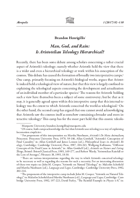 (PDF) Different Concepts of the Final Cause in Aristotle