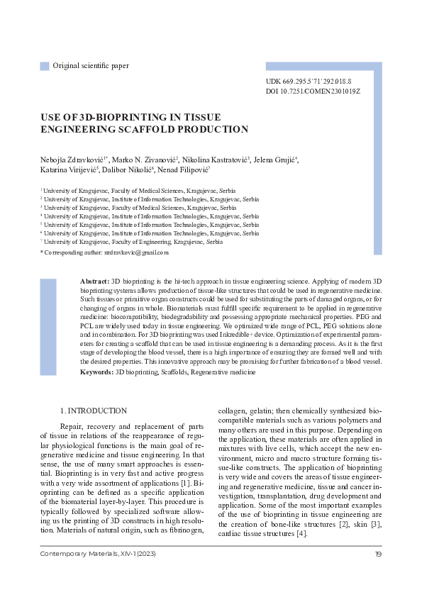 (PDF) Use of 3D-BIOPRINTING in Tissue Engineering Scaffold Production