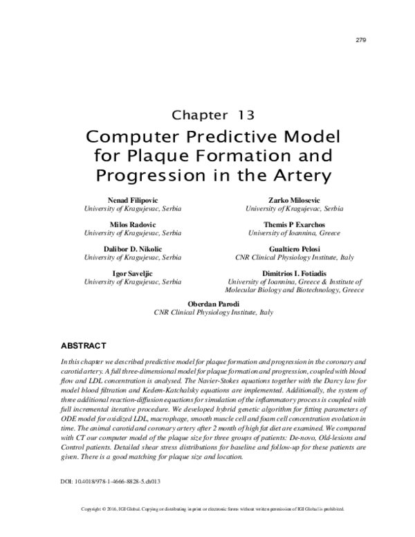 (PDF) Computer Predictive Model for Plaque Formation and Progression in ...