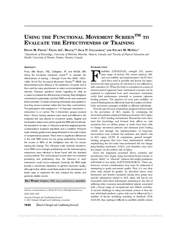(PDF) Using the Functional Movement Screen™ to Evaluate the ...