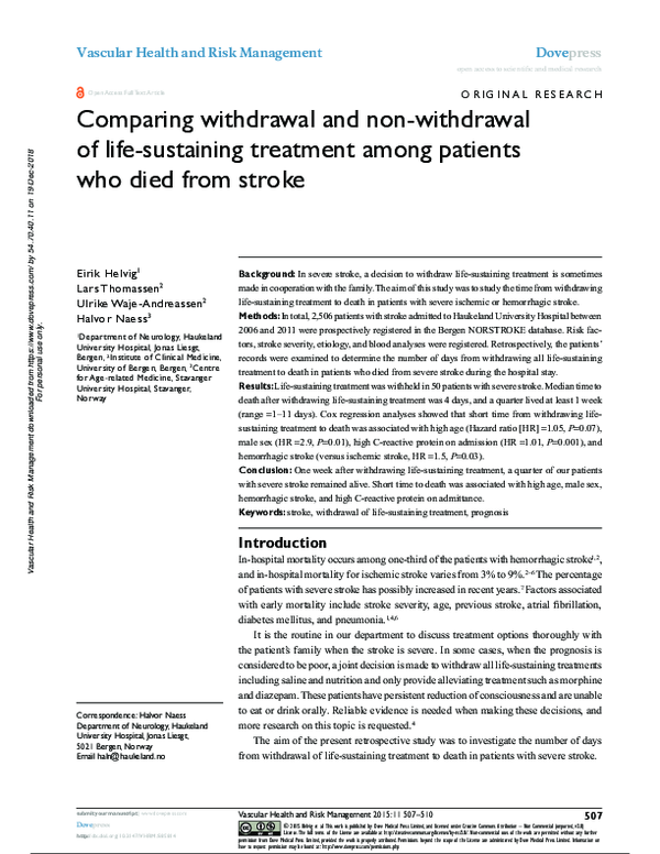 (PDF) Comparing withdrawal and not withdrawal of life-sustaining ...