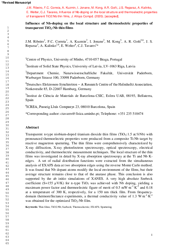 (PDF) Influence of Nb-doping on the local structure and thermoelectric ...