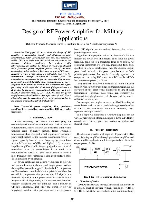(PDF) Design of RF Power Amplifier for Military Applications