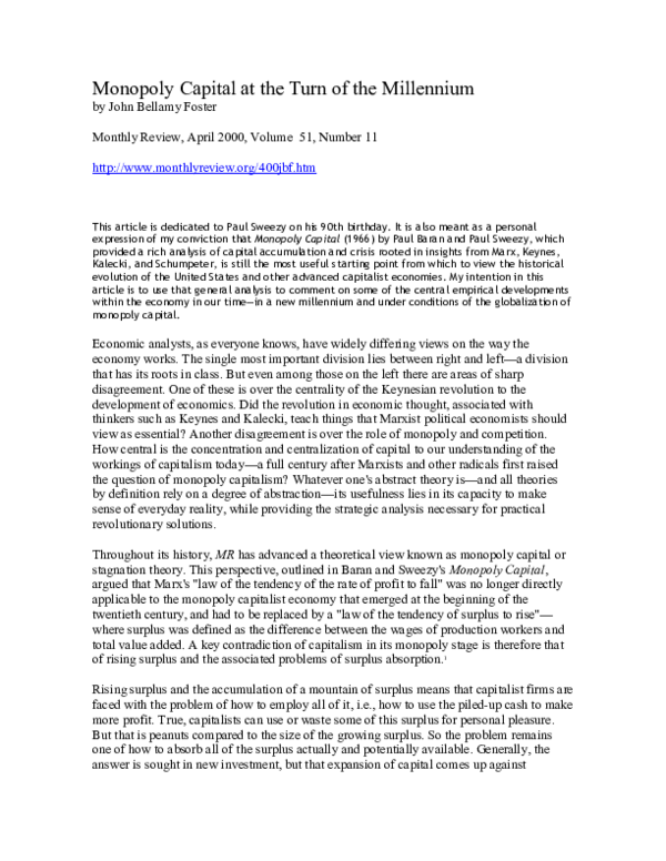 (PDF) Monopoly Capital at the Turn of the Millenium