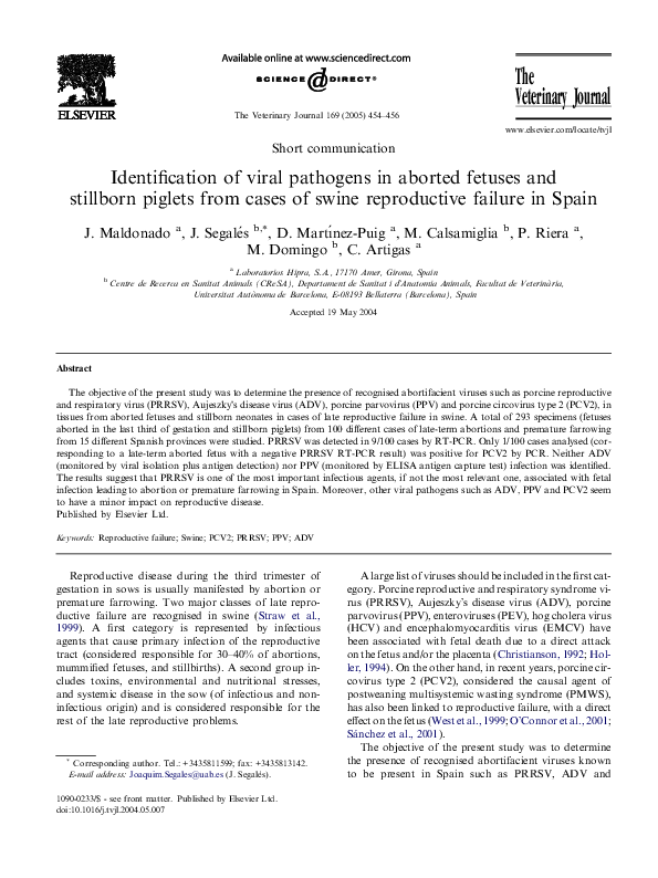 (PDF) Identification of viral pathogens in aborted fetuses and ...