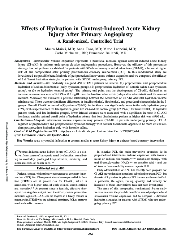 (PDF) Effects of hydration in contrast-induced acute kidney injury after primary angioplasty: a ...