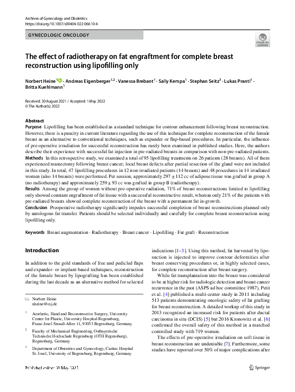 (PDF) The effect of radiotherapy on fat engraftment for complete breast ...