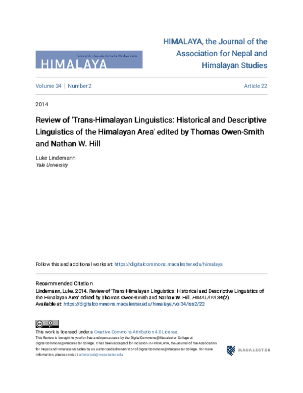 (PDF) Trans-Himalayan Linguistics