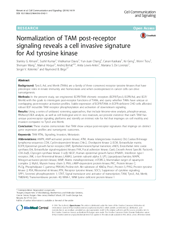 (PDF) Normalization of TAM post-receptor signaling reveals a cell ...