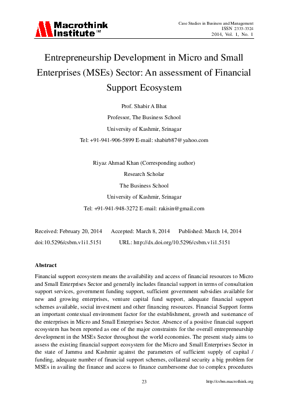 (PDF) Entrepreneurship Development in Micro and Small Enterprises (MSEs ...