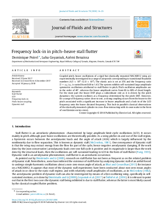 (PDF) Frequency lock-in in pitch–heave stall flutter