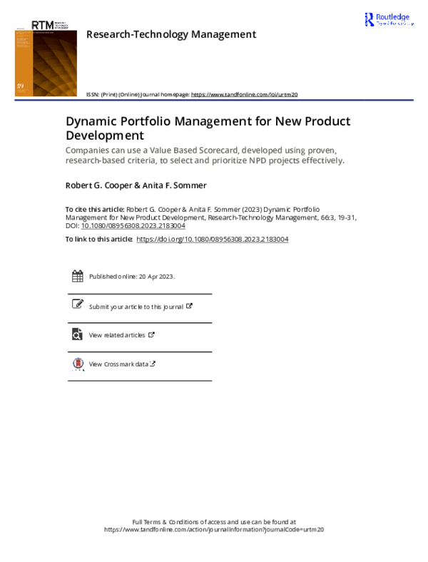 (PDF) Dynamic Portfolio Management for New Product Development