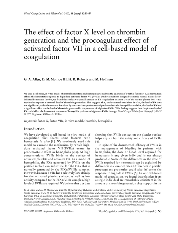 (PDF) The effect of factor X level on thrombin generation and the ...