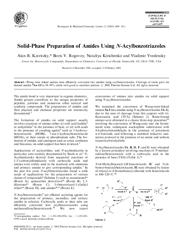 (PDF) Solid-phase preparation of amides using N-acylbenzotriazoles