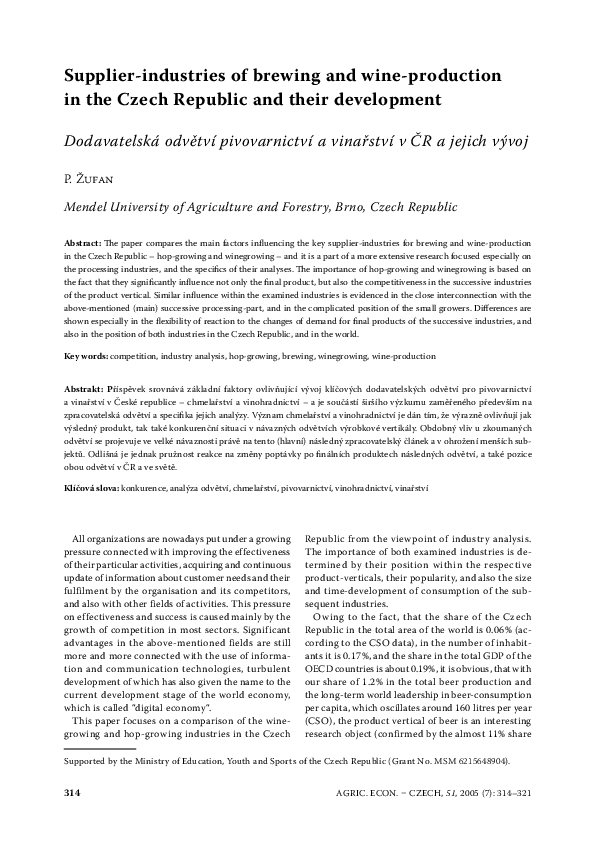 (PDF) Supplier-industries of brewing and wine-production in the Czech ...
