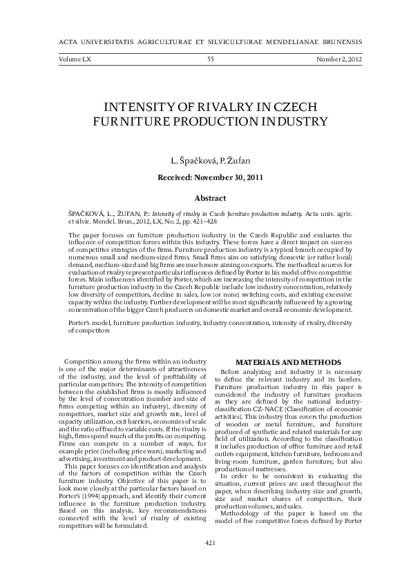 (PDF) Intensity of rivalry in Czech furniture production industry