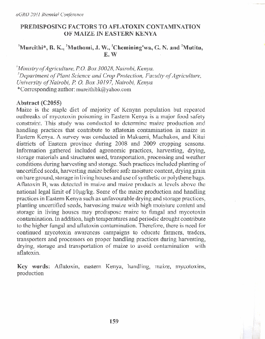 (PDF) Predisposing factors to aflatoxin contamination of maize in Eastern Kenya