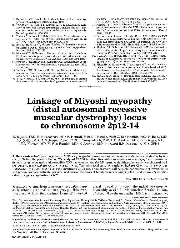 (PDF) Linkage of Miyoshi myopathy (distal autosomal recessive muscular ...