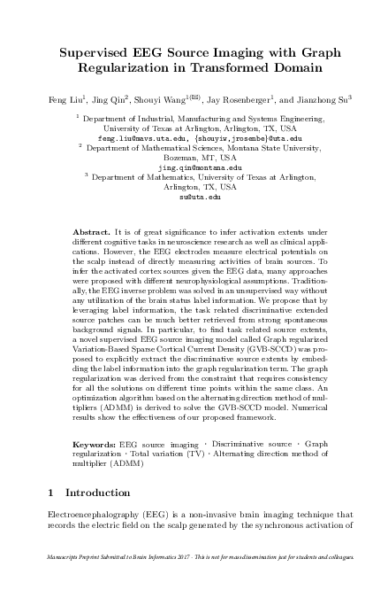 Pdf Supervised Eeg Source Imaging With Graph Regularization In Transformed Domain Jay