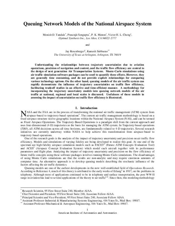 (PDF) Queueing Network Models of the National Airspace System