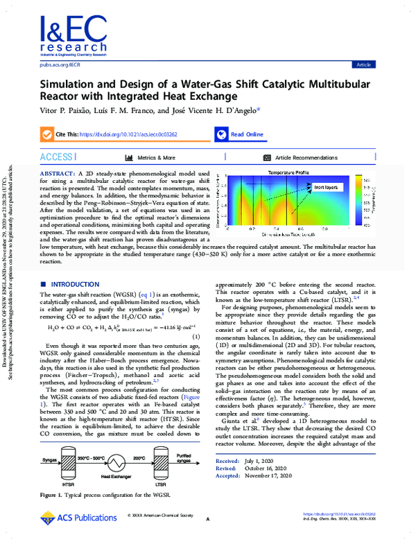 (PDF) Simulation and Design of a Water-Gas Shift Catalytic Multitubular ...