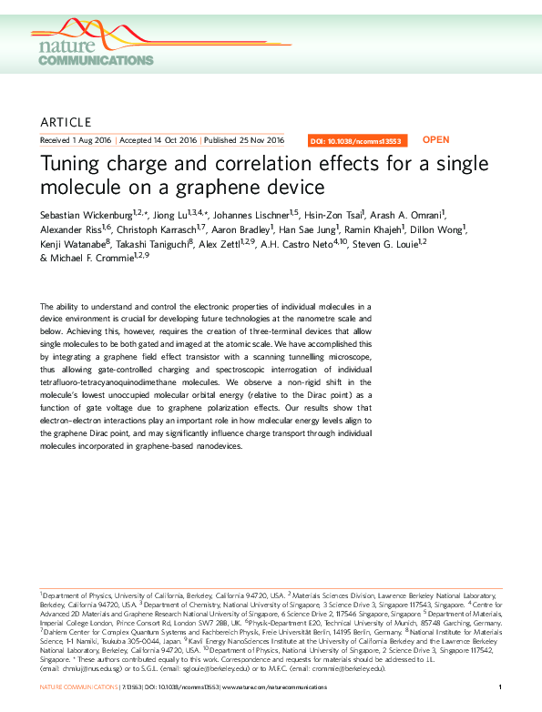 (PDF) Tuning charge and correlation effects for a single molecule on a ...