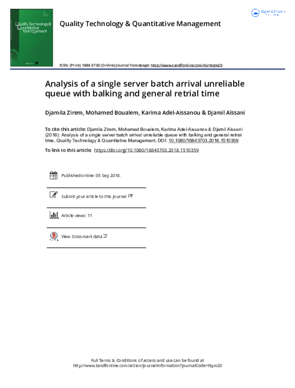 (PDF) Analysis of a single server batch arrival unreliable queue with balking and general ...
