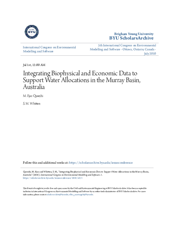 (PDF) Integrating Biophysical and Economic Data for Water Management