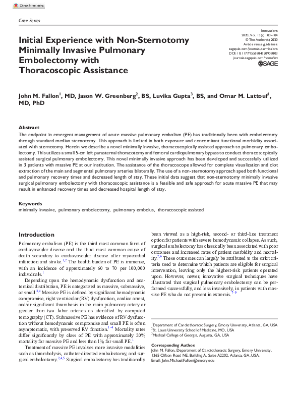 (PDF) Initial Experience with Non-Sternotomy Minimally Invasive ...