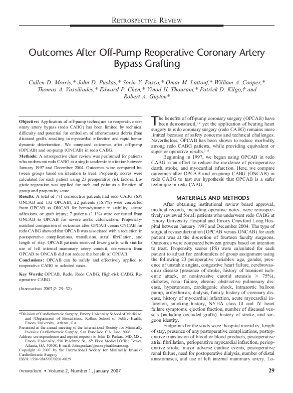 (PDF) Outcomes After Off-Pump Reoperative Coronary Artery Bypass Grafting