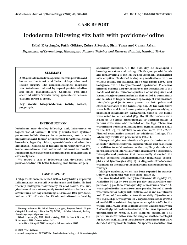 (PDF) Iododerma following sitz bath with povidone‐iodine