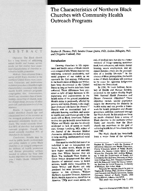 (PDF) The characteristics of northern black churches with community ...