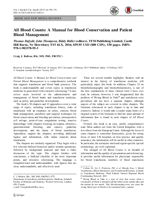 (PDF) All Blood Counts: A Manual for Blood Conservation and Patient ...