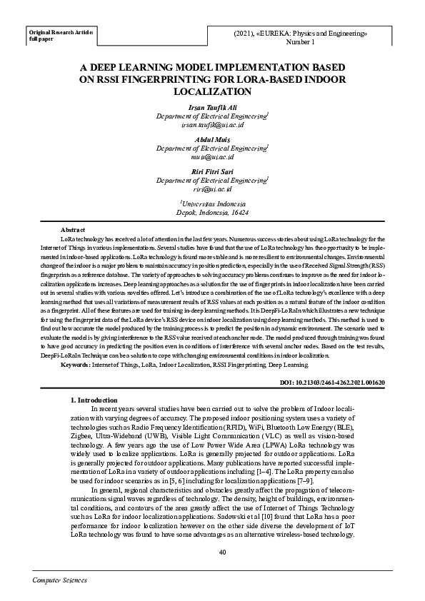 (PDF) A Deep Learning Model Implementation Based on Rssi Fingerprinting for Lora-Based Indoor ...