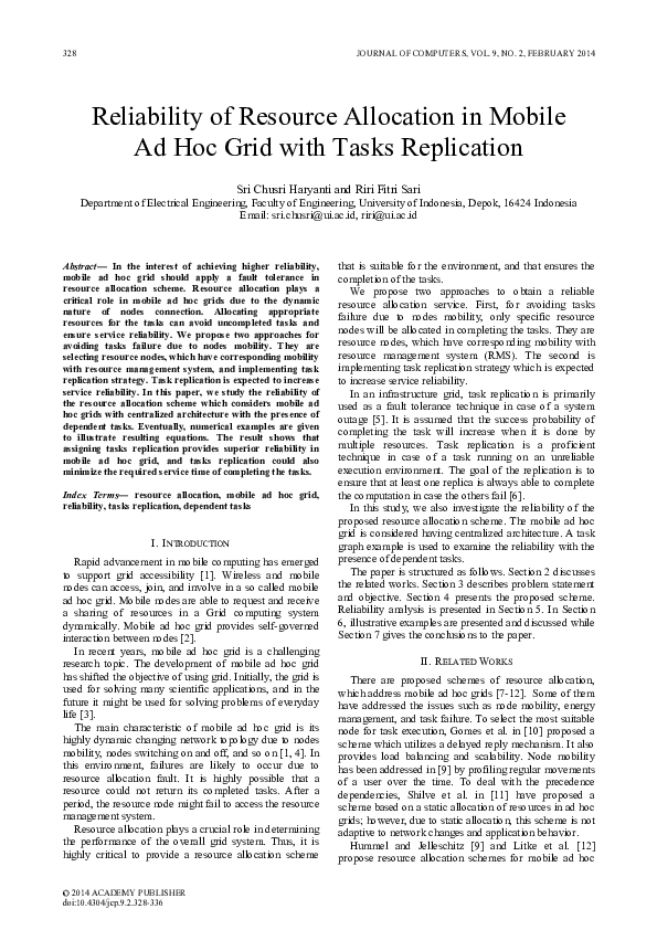 (PDF) Reliability of Resource Allocation in Mobile Ad Hoc Grid with ...