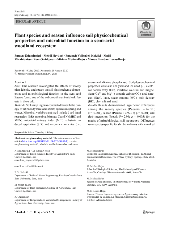 (PDF) Plant species and season influence soil physicochemical properties and microbial function ...