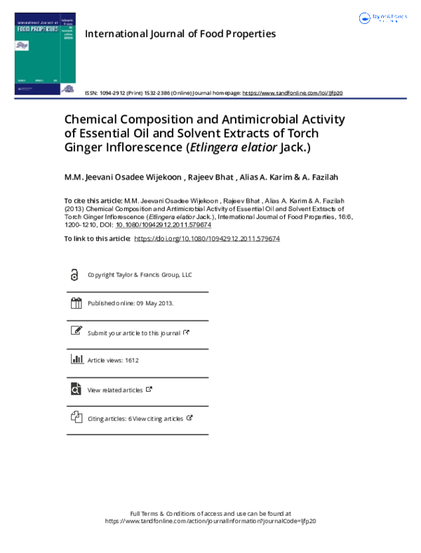 (PDF) Chemical Composition and Antimicrobial Activity of Essential Oil and Solvent Extracts of ...