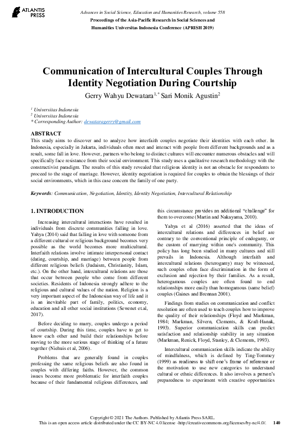 (PDF) Communication of Intercultural Couples Through Identity Negotiation During Courtship