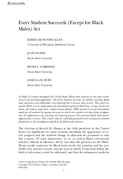 (PDF) Every Student Succeeds (Except for Black Males) Act