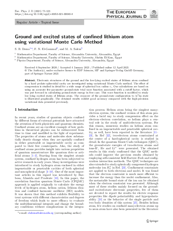 Pdf Lithium Atom States Via Variational Monte Carlo