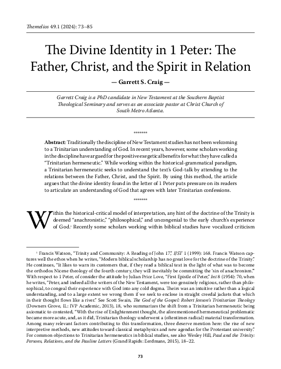 (PDF) The Divine Identity in 1 Peter: The Father, Christ, and the ...