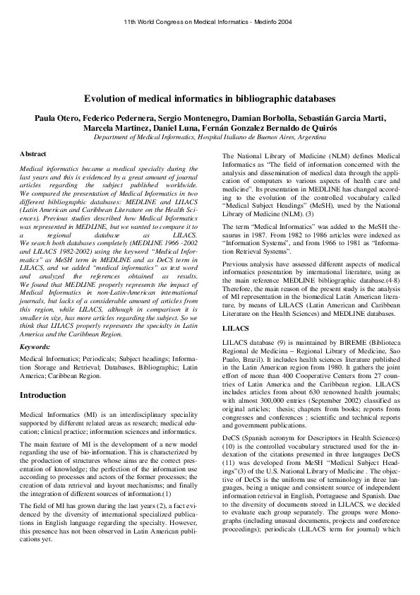 (PDF) Evolution of medical informatics in bibliographic databases ...