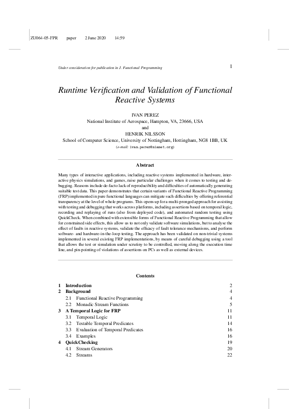 Pdf Runtime Verification And Validation Of Functional Reactive Systems 7372